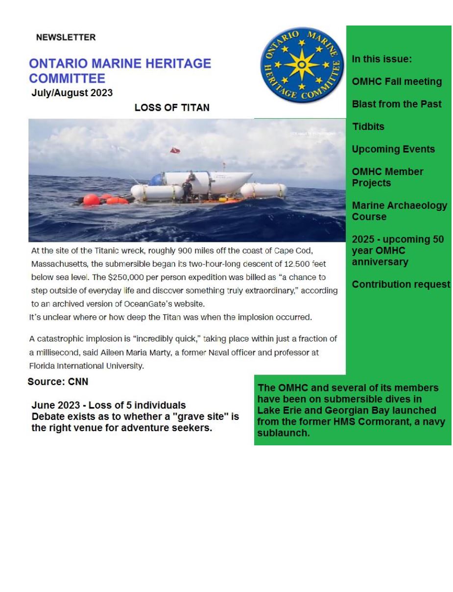 OMHC 2023 July & August Newsletter - Ontario Marine Heritage Committee